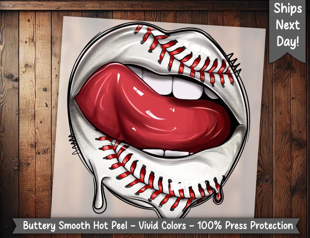 Baseball Lips and Tongue Hand Drawn Heat Transfer for T Shirts and ...