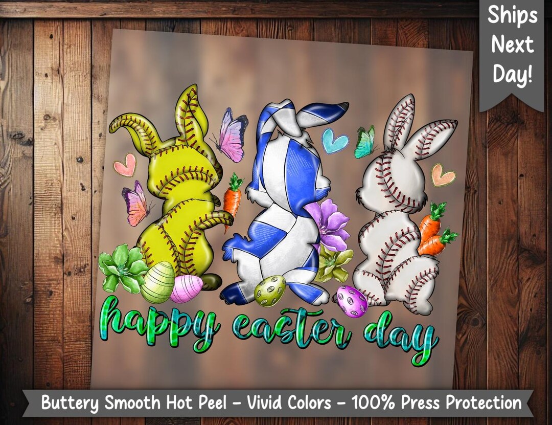 Happy Easter Sports and Bunny DTF Heat Transfer Vibrant Colorful Easter ...