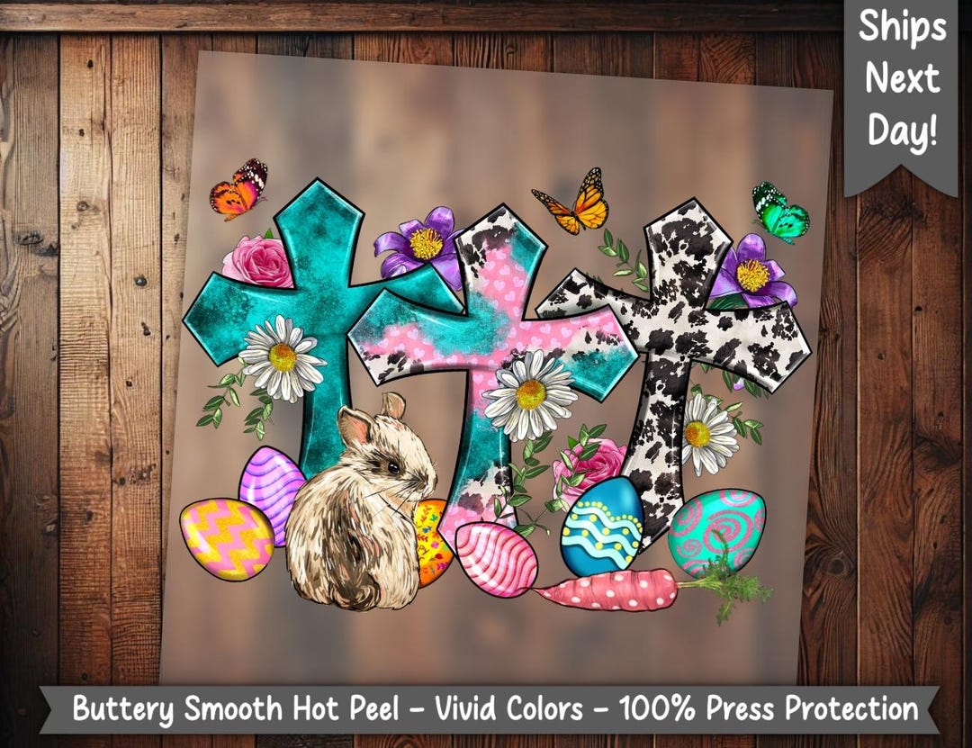 Western Rabbit With Cross and Flowers DTF Transfer Happy Easter Day ...