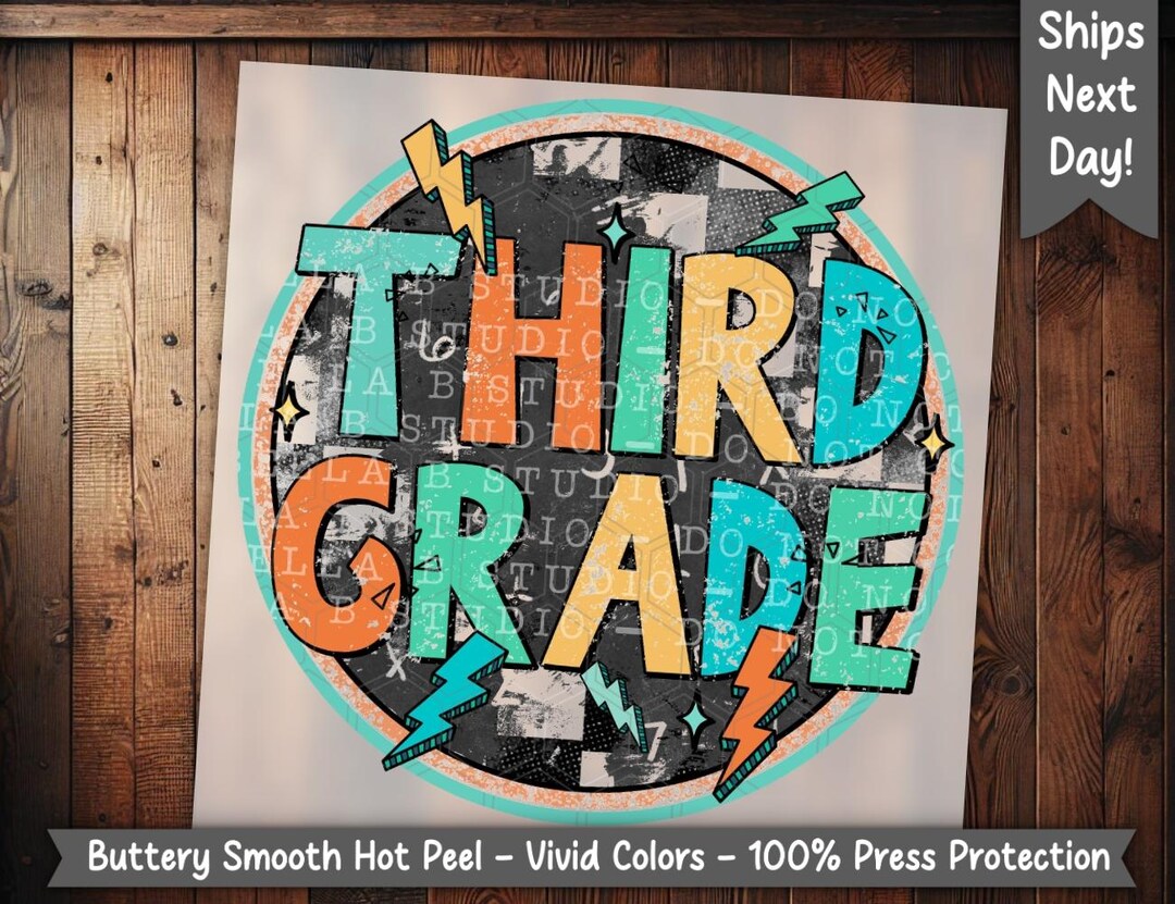 Retro Boho Third Grade DTF Heat Transfer Back to School Lightning Bolt ...