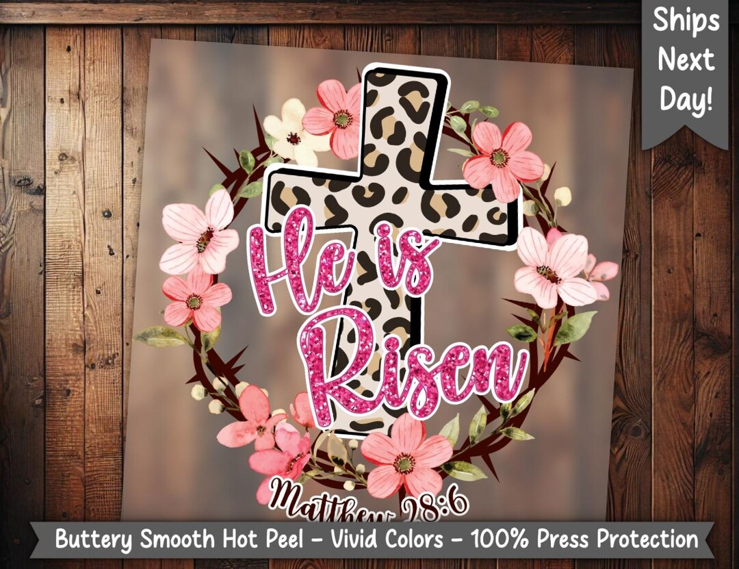 He is Risen Christian Easter Design Leopard Jesus Cross DTF Transfer ...