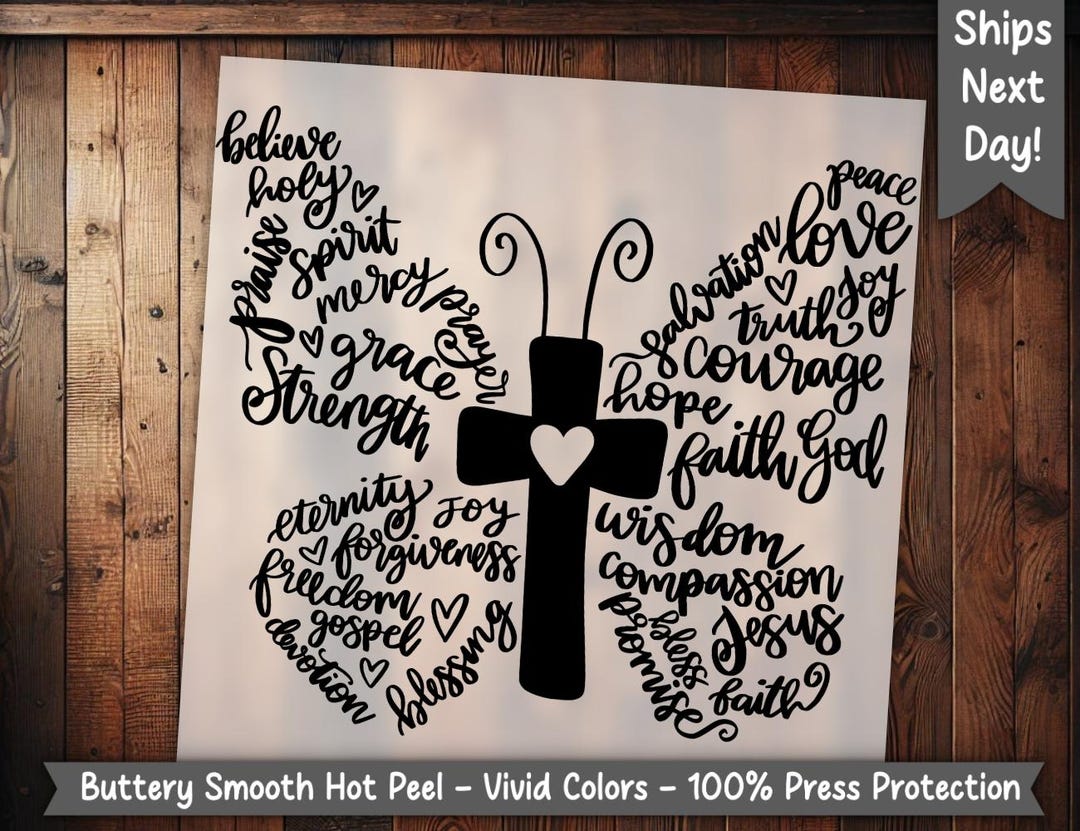 Jesus Christian Butterfly Heat Transfer With Bible Verse | Religious ...