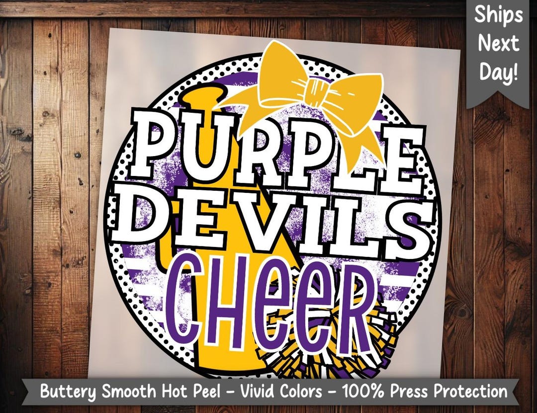 Purple Devils Cheer Team Design With Megaphone and Bow Heat Transfer - Etsy