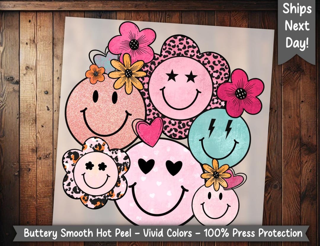 Retro Smiley Face Heat Transfer, Vintage Leopard Print Smiley Design ...