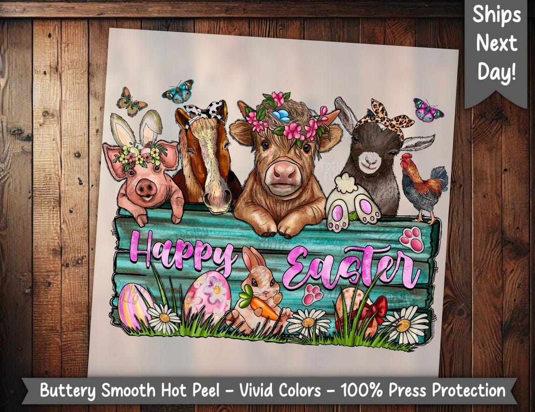 Happy Easter Farm Animals Heat Transfer Design Ready to Press Easter ...