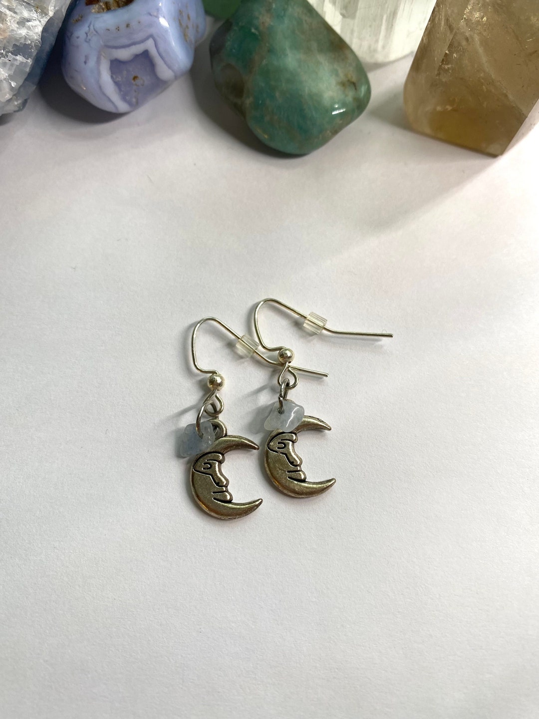 Thinking Moon Crystal Chip Dangle Drop Earrings - Etsy