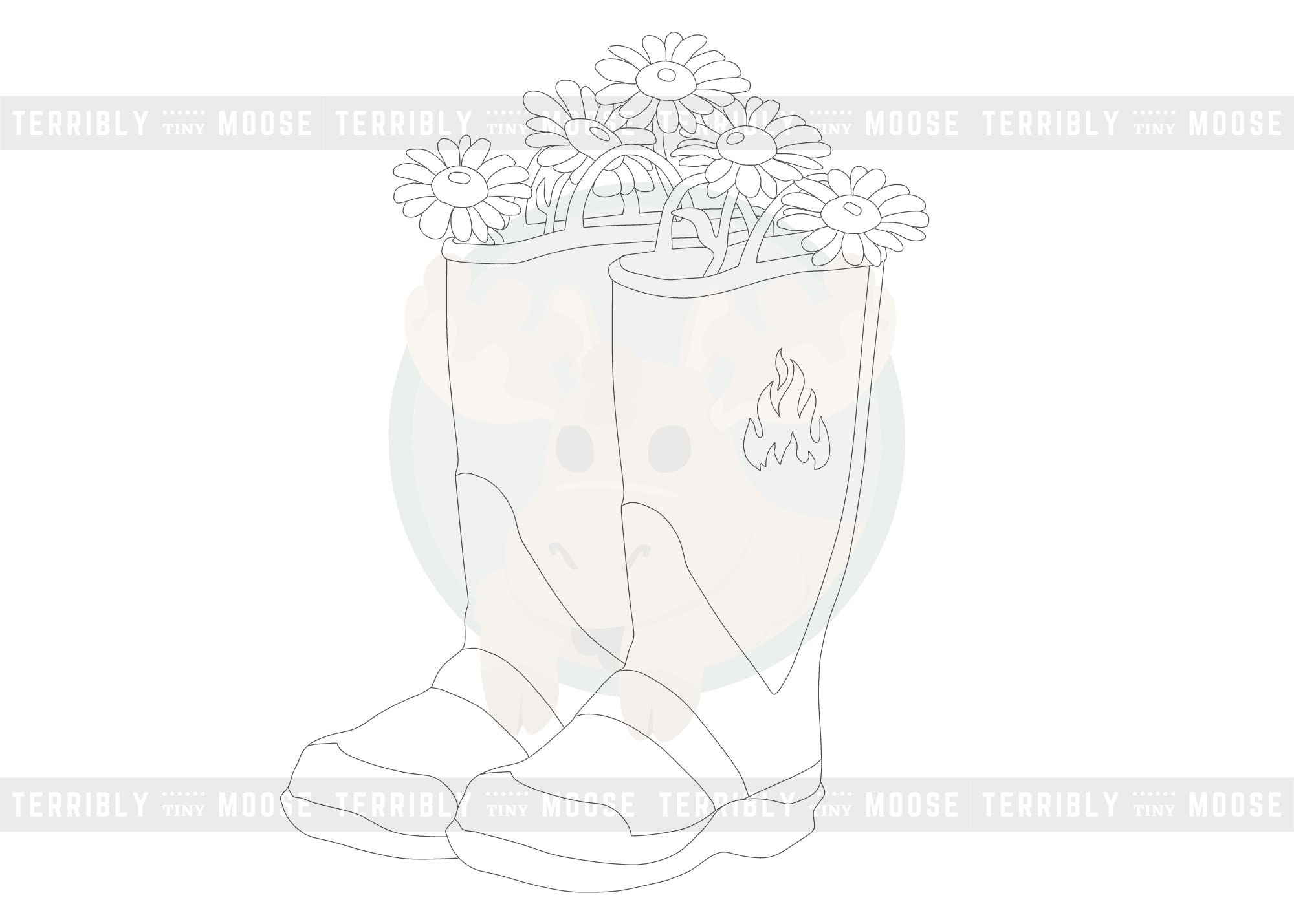 Fire Fighter Boots Template Single Line Floral Digital Cut File Flower ...