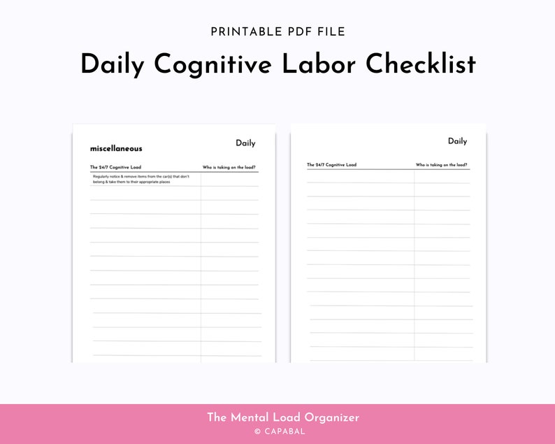Cognitive Labor Daily Checklist Daily Mental Load Organizer - Etsy