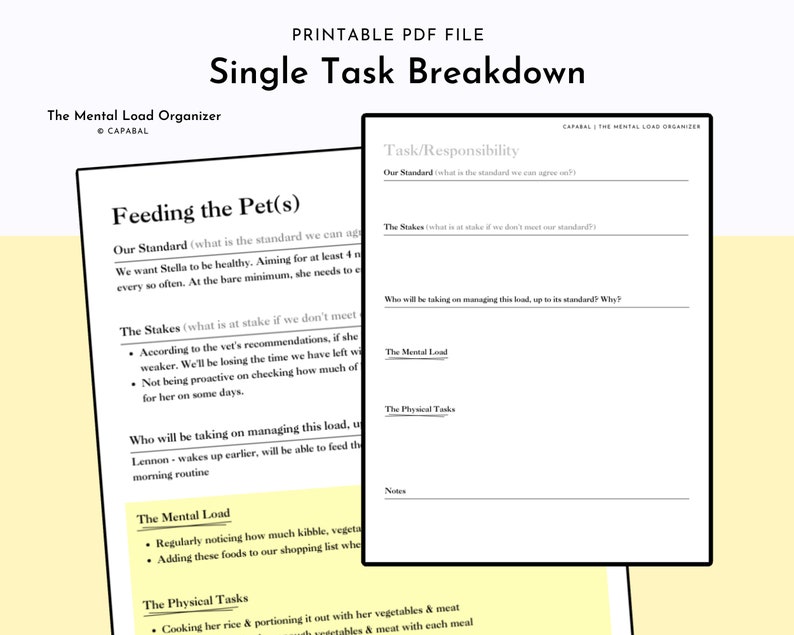 Single Task Breakdown, Daily Mental Load Organizer, Home Management ...