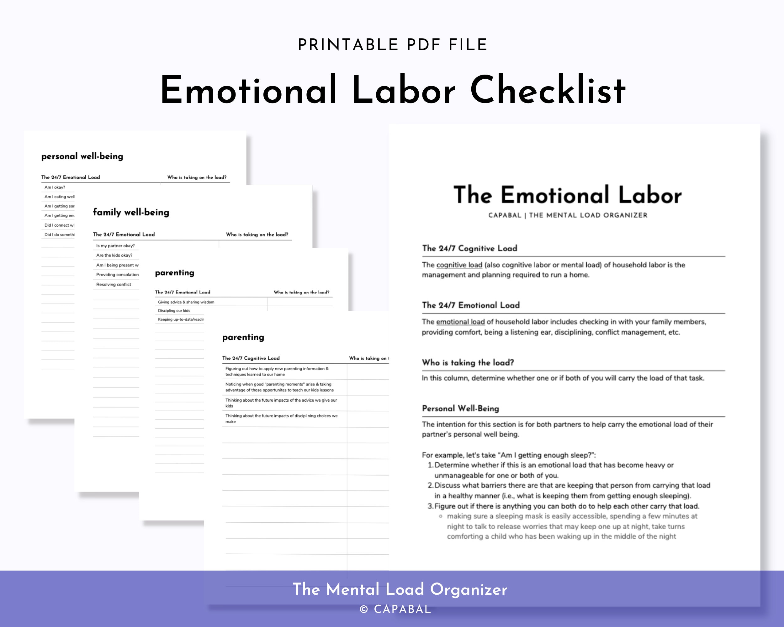 Emotional Labor Checklist, Mental Load Organizer, Household Organizer ...