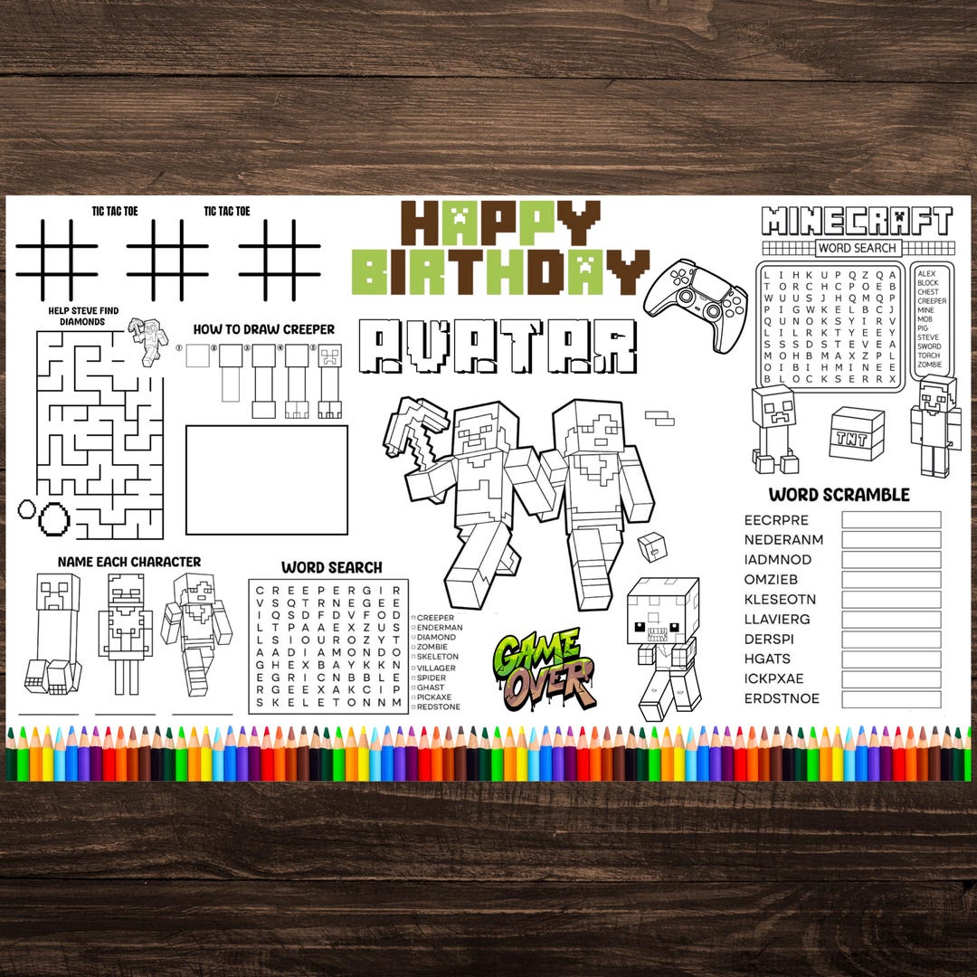 Physical Item: Minecraft Activity Sheet - Etsy