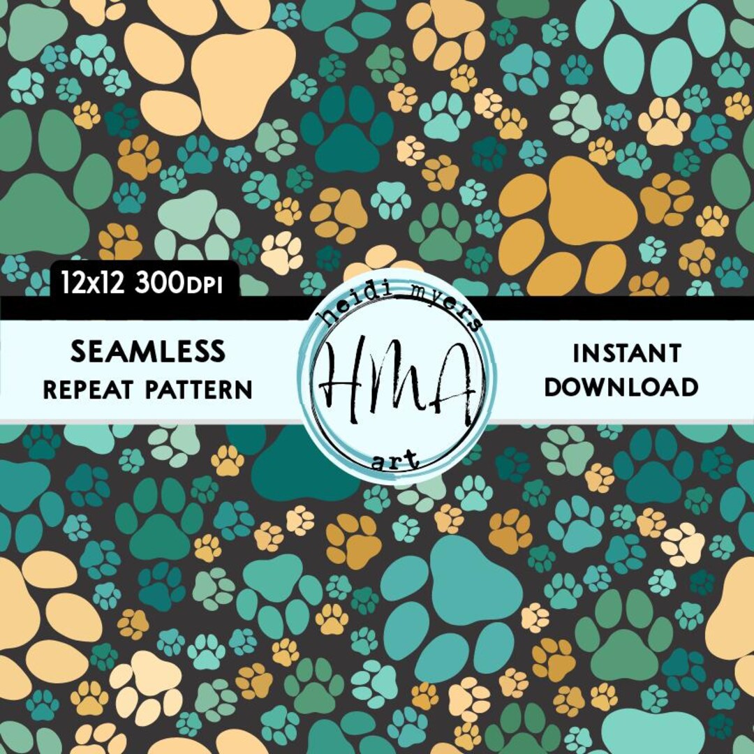 Pretty Paw Print Pattern, LA Flower Market Dark Palette, Printable PNG ...