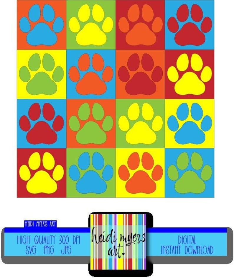 Paw Print Grid SVG/PNG/JPG, Rainbow Colors, Paw Print T-shirt Design ...