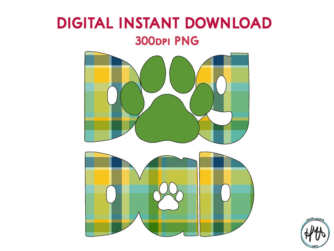 Dog Dad PNG in Bees & Blue Flowers Plaid of Yellow and Blue Shades ...