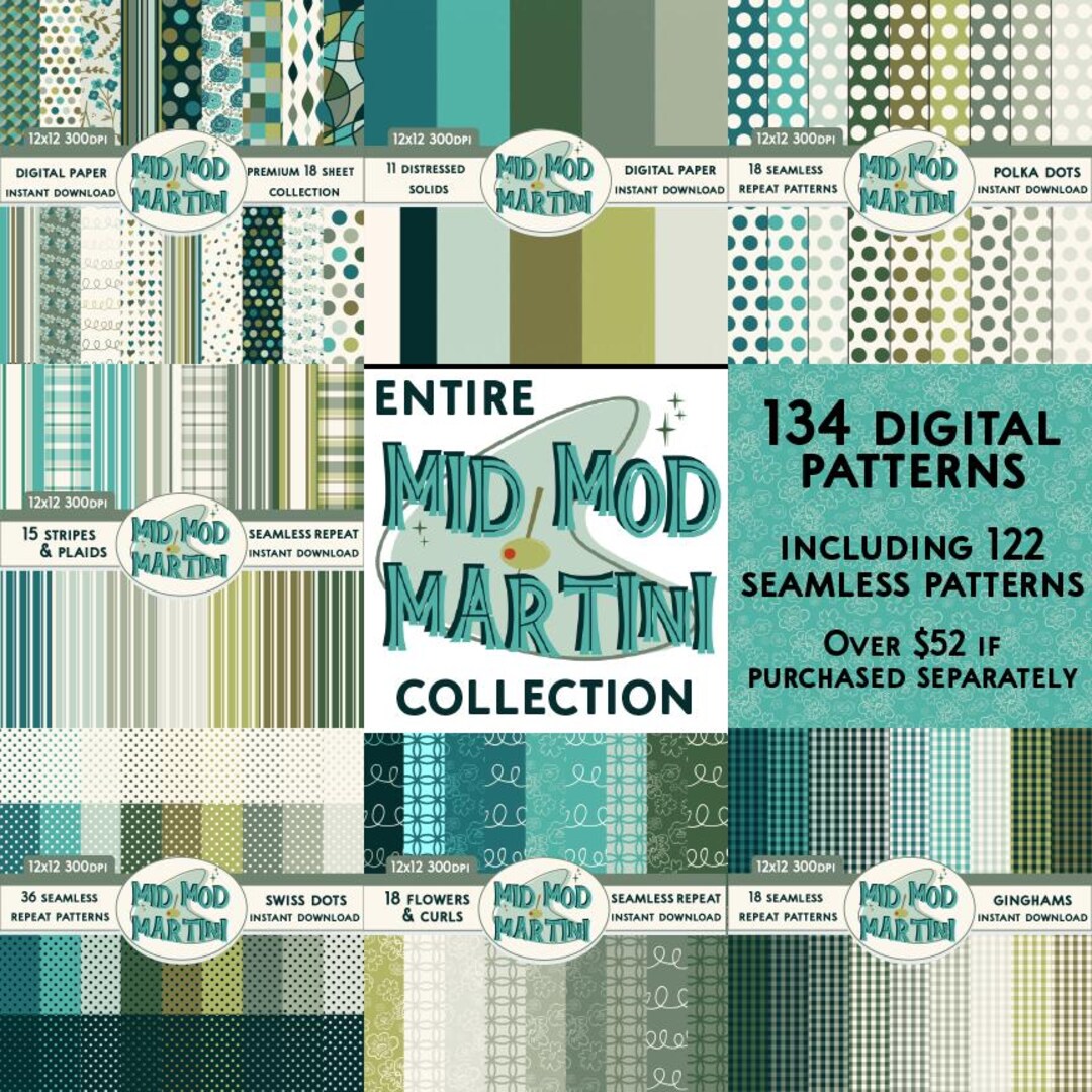 Mid-century Modern Martini Pattern Bundle 134 Designs 12x12 300dpi PNG ...