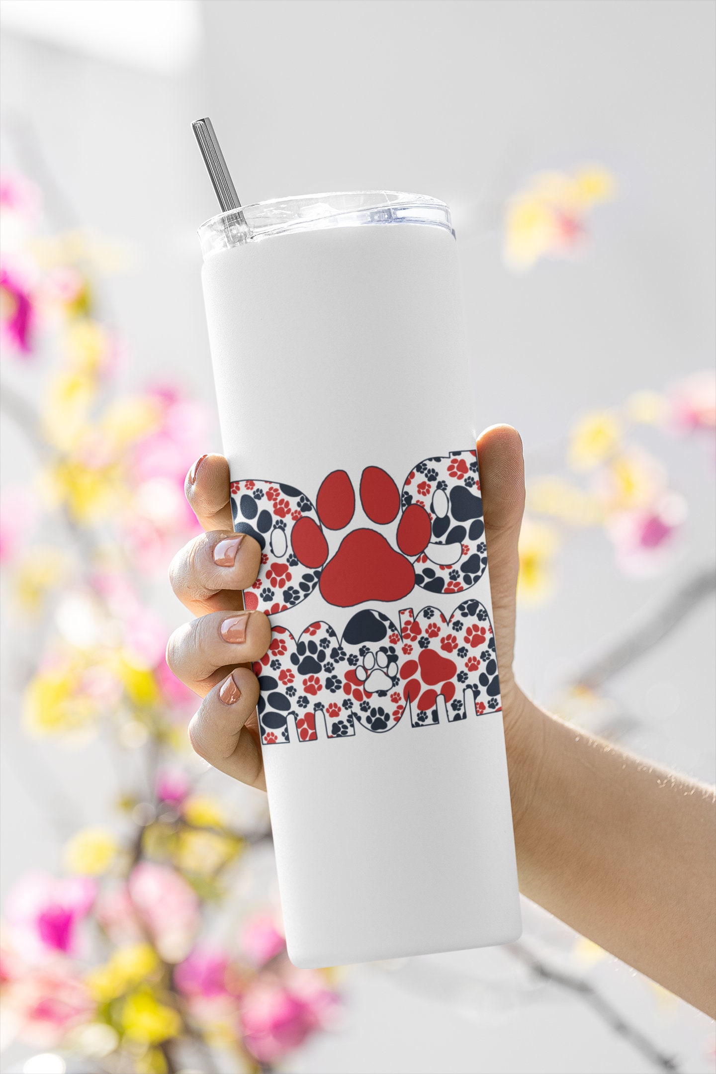 Dog Mom Paw Prints Pattern in Red White & Blue W/ Red Paw 300dpi PNG ...