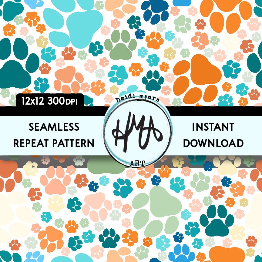 Paw Print Digital Seamless Repeat Sunrise on the Lakepalette 12x12 ...