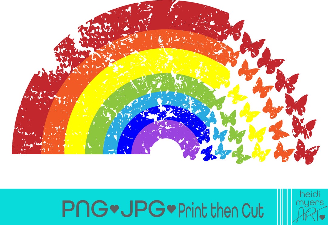 Rainbow to Butterflies PNG JPG Distressed Rainbow Tshirt - Etsy