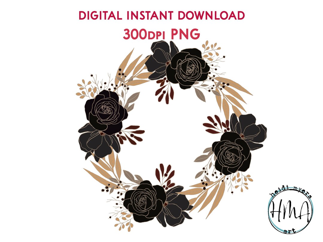 Black Roses Wreath PNG Shades of Soot Graphite Crimson & Antique Gold ...