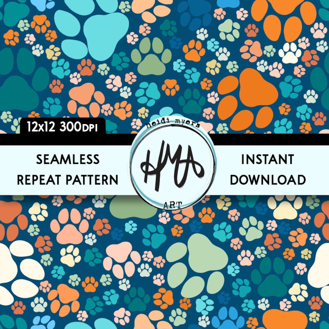 Paw Print Digital Seamless Repeat Sunrise on the Lake Palette Blue ...