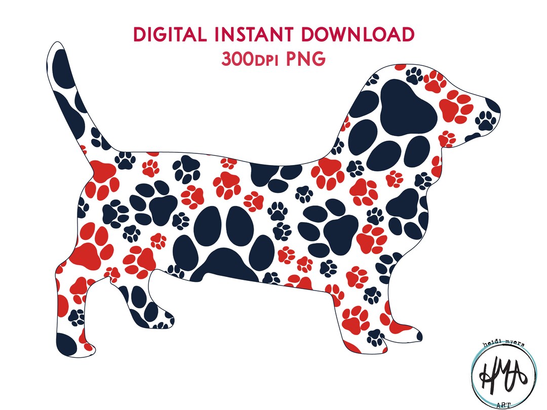 Dachshund Red White & Blue Paw Print Scatter Pattern PNG Great for ...