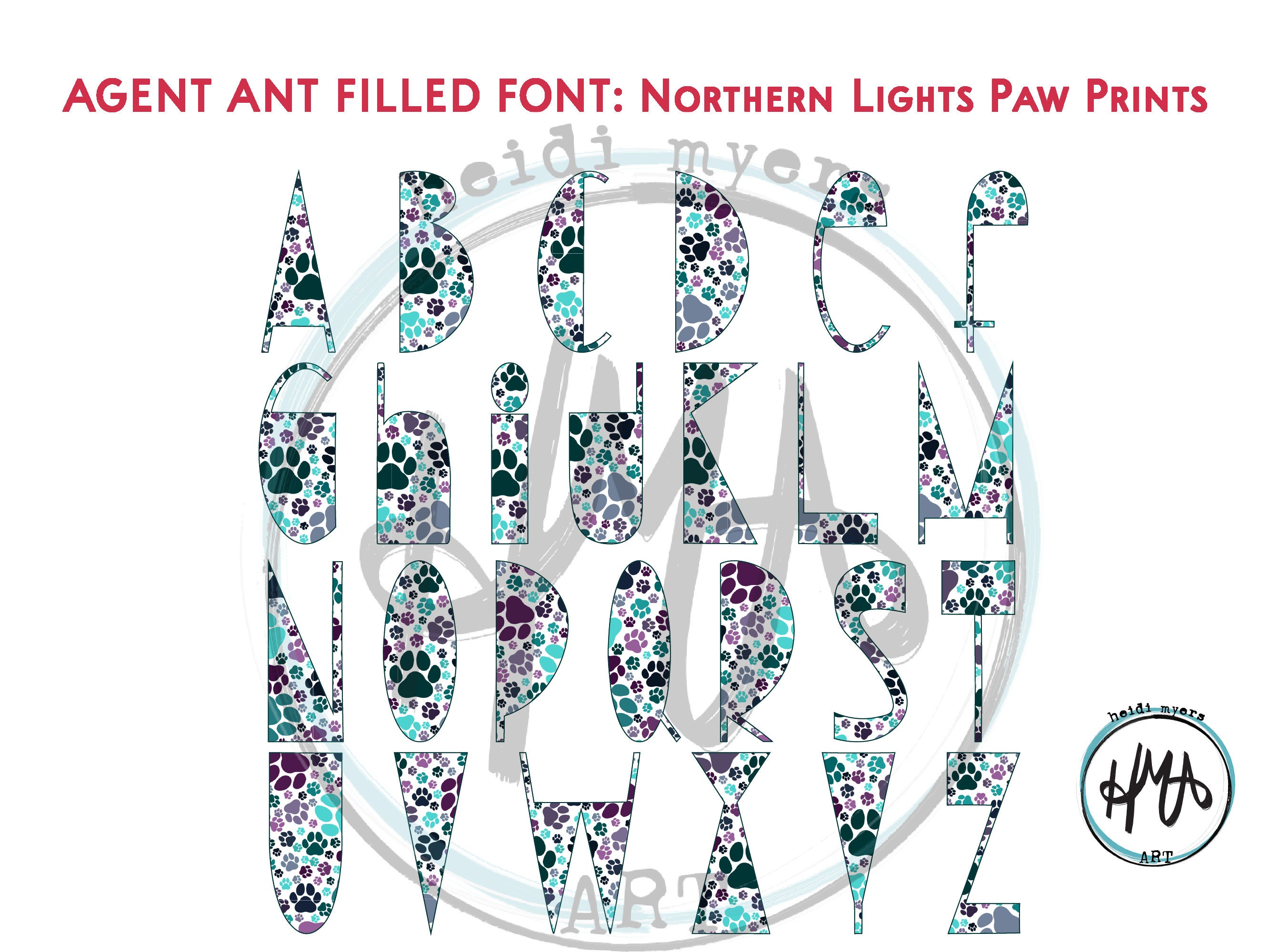PNG Alphabet Agent Ant Filled Font in Northern Lights Paw Print Pattern ...