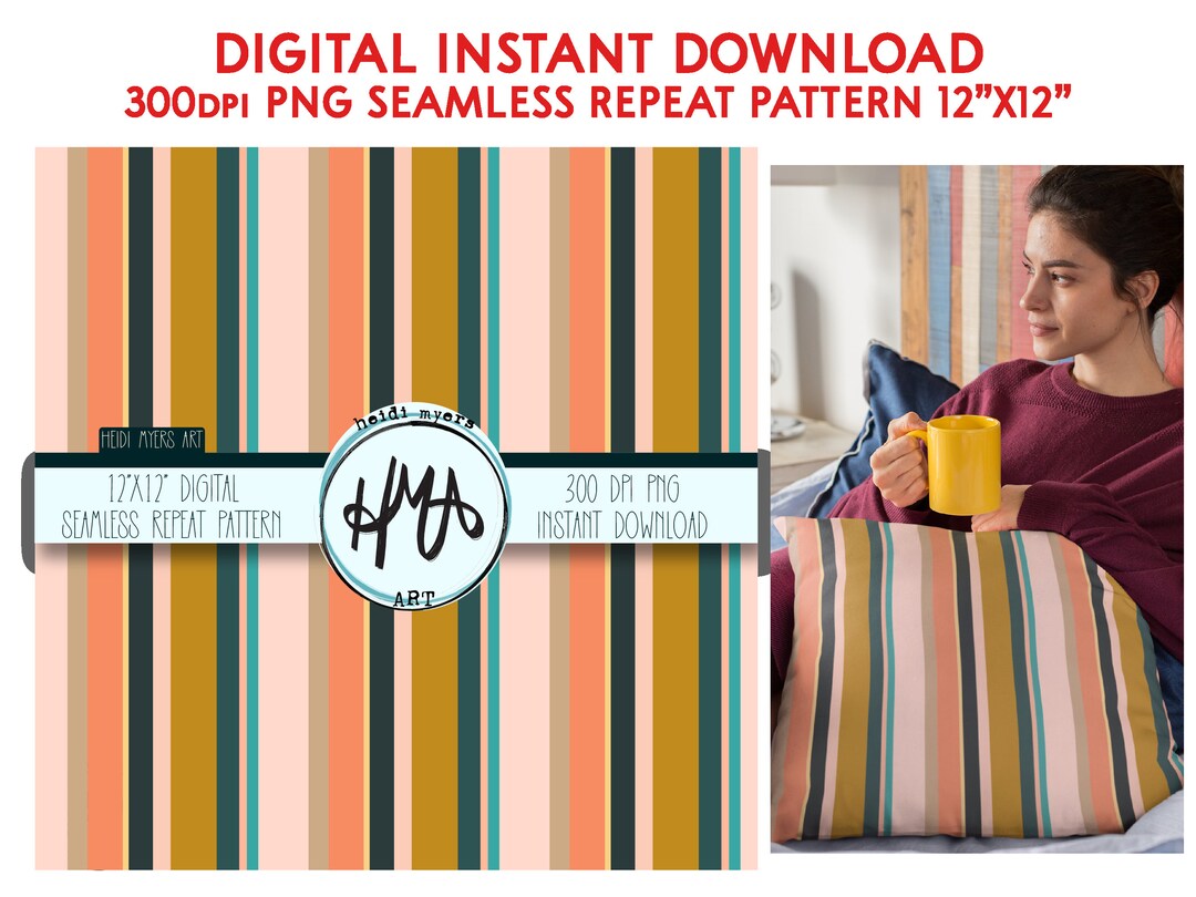 Fall Flowers Stripe Digital Seamless Repeat, 12x12 300dpi PNG, Instant ...