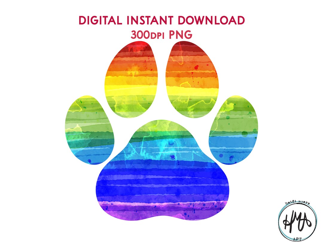 Paw Print Watercolor Rainbow Pattern PNG Great 4 Sublimation Printing ...