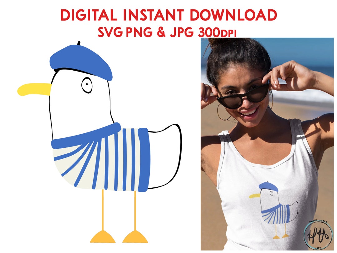 Seagull Svg Png Jpg, French Seagull "jacques Segal", Bird Tshirt Design ...