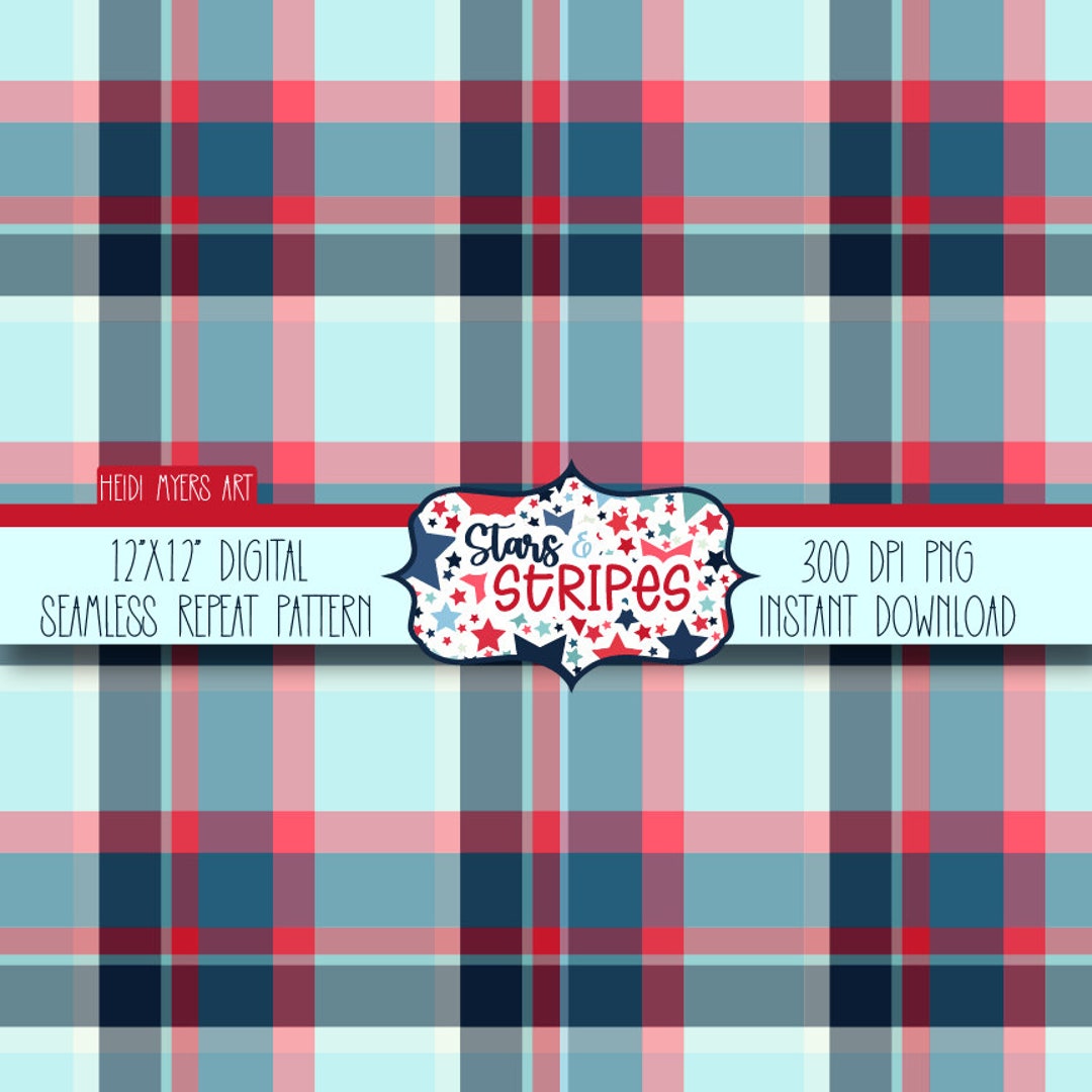 Red White & Blue Plaid Digital Seamless Repeat, Summer Patriotic ...