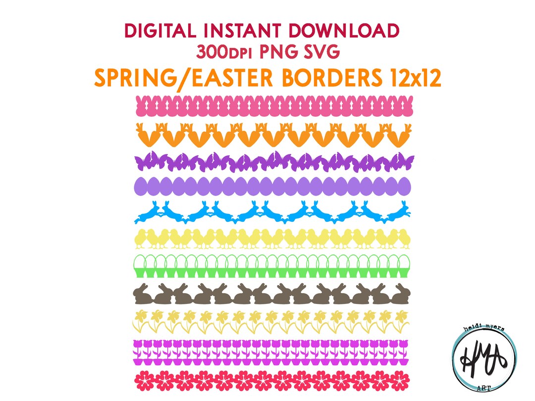 Spring/easter Borders SVG PNG JPG 12x12 Bright Spring & Easter Icons ...