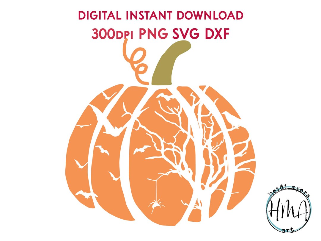 Spooky Forest Pumpkin Svg Png Dxf Crow Bats Spider Gnarly Tree Fog ...