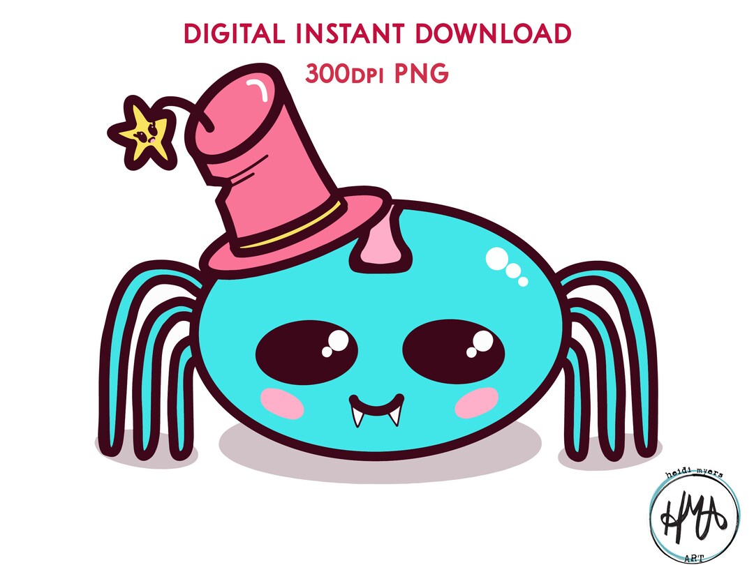 Kawaii Spider PNG Cute Spider in Top Hat Turquoise Pink Yellow Palette ...