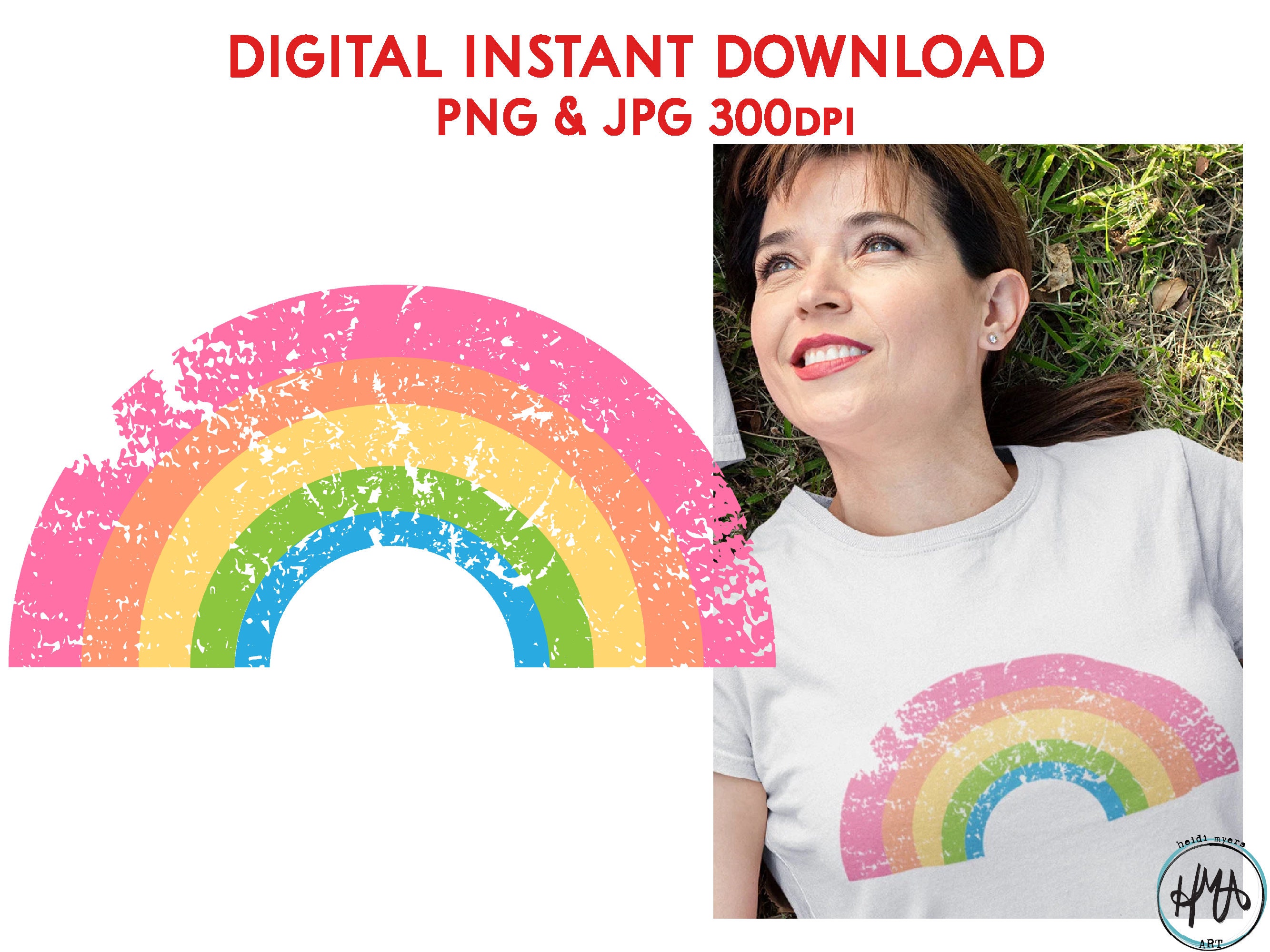 Distressed Rainbow PNG JPG, Pastel Color Vibe, Rainbow Tshirt Design ...