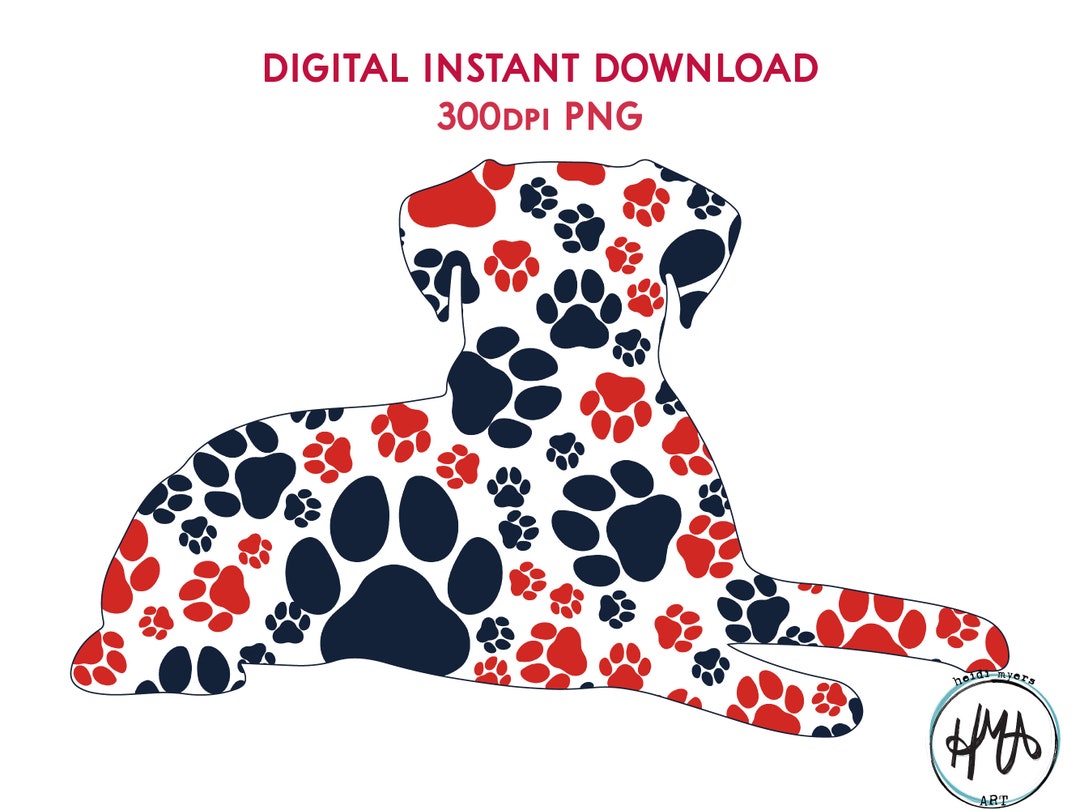 Dog Laying Red White & Blue Paw Print Scatter Pattern PNG Great for ...