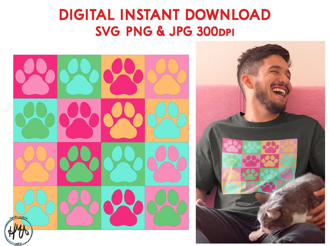 Paw Print Grid SVG/PNG/JPG Tropical Colors Paw Print Tshirt - Etsy