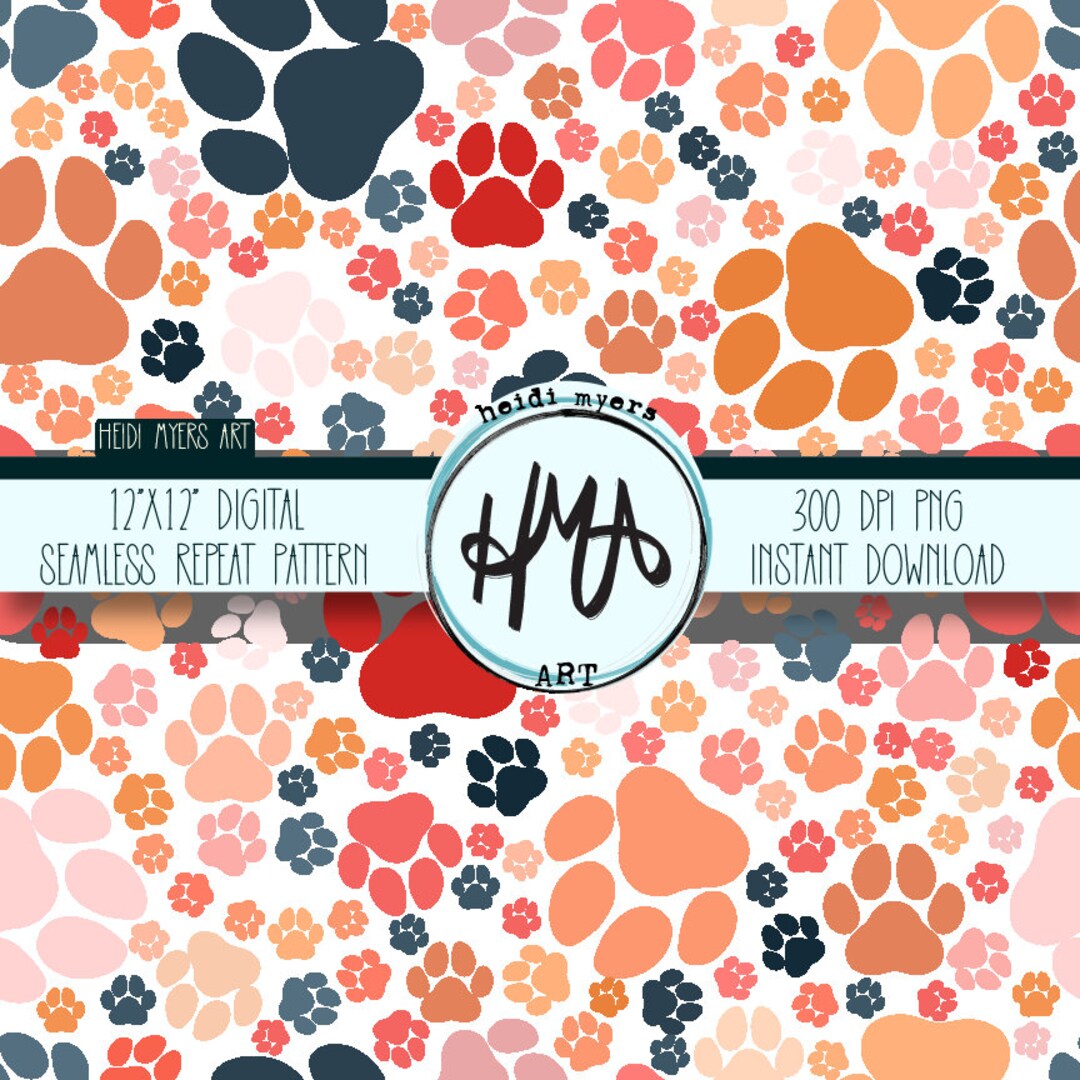 Paw Print Digital Seamless Repeat Field of Poppies Palette of Orange ...
