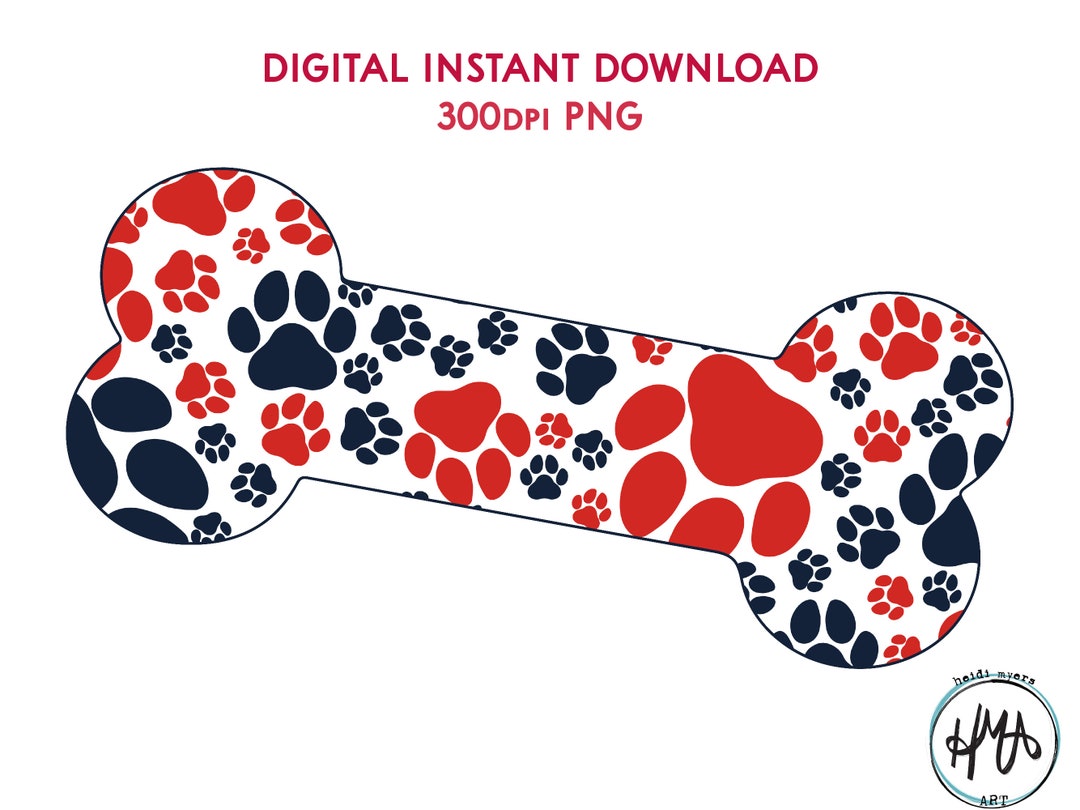 Dog Bone Red White & Blue Paw Print Scatter Pattern PNG Great for ...