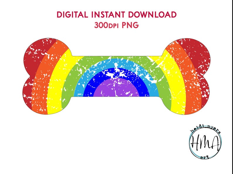 Dog Bone in Distressed Rainbow Pattern 300dpi PNG Includes Image With ...