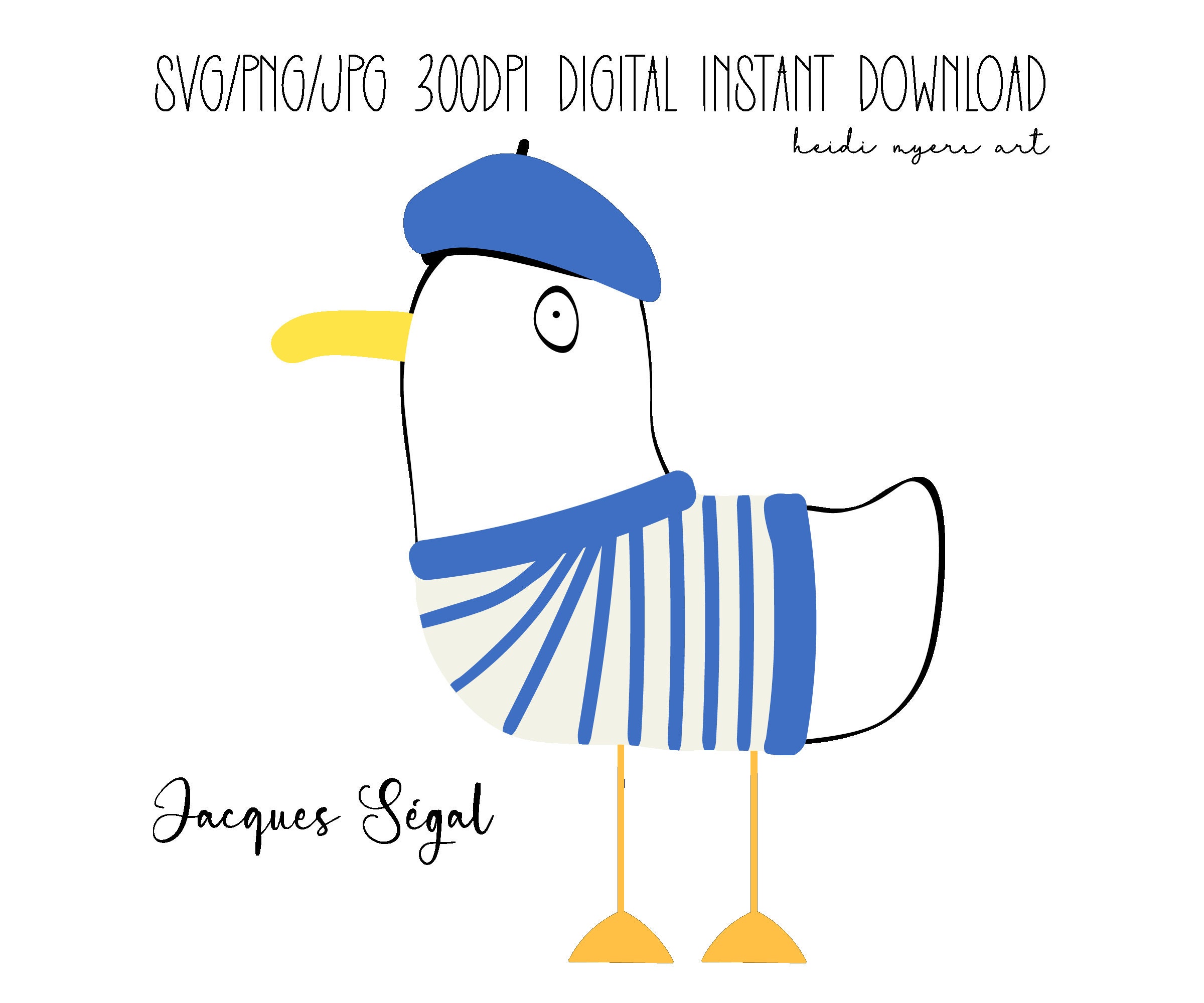 Seagull Svg Png Jpg, French Seagull "jacques Segal", Bird Tshirt Design ...