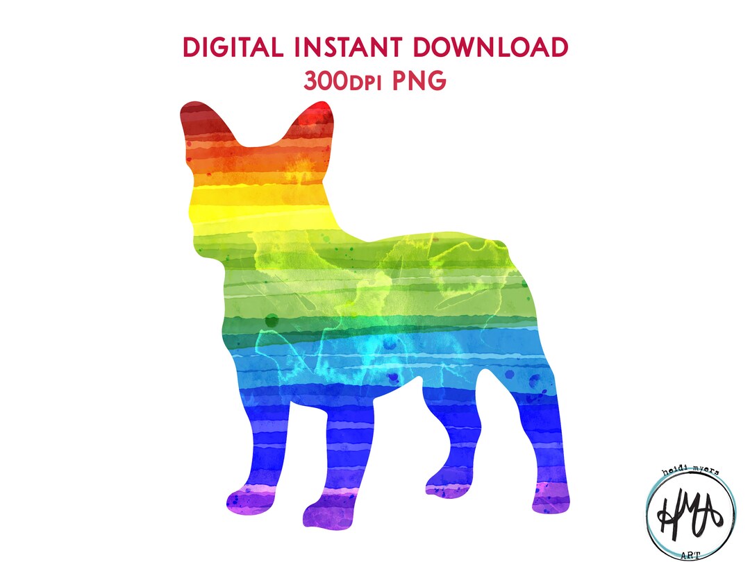 Pug/frenchie Watercolor Rainbow Pattern PNG Great 4 Sublimation ...