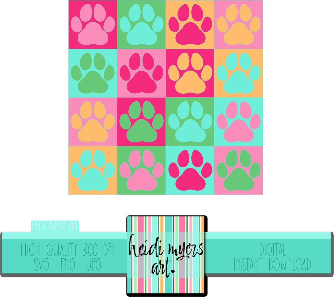 Paw Print Grid SVG/PNG/JPG, Tropical Colors, Paw Print Tshirt Design ...