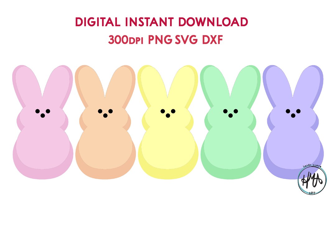 Peeps PNG SVG DXF Pastel 5-color Rainbow Bunnies Cute Spring & Easter ...