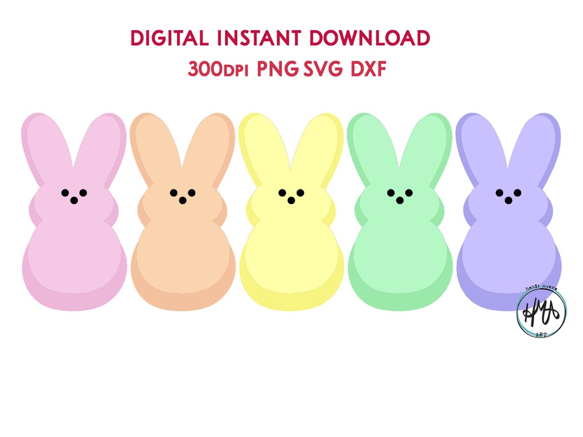 Peeps PNG SVG DXF Pastel 5-color Rainbow Bunnies Cute Spring & Easter ...