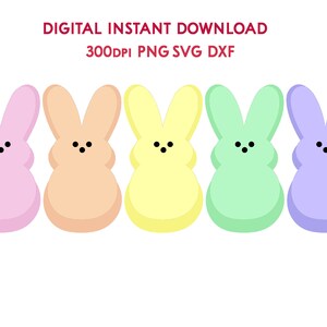 Peeps PNG SVG DXF Pastel 5-color Rainbow Bunnies Cute Spring & Easter ...
