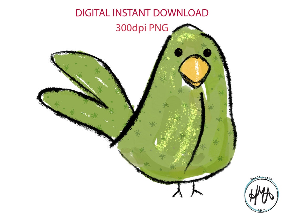 Funny Green Bird Digital Instant Download 300dpi PNG Whimsical Bird ...