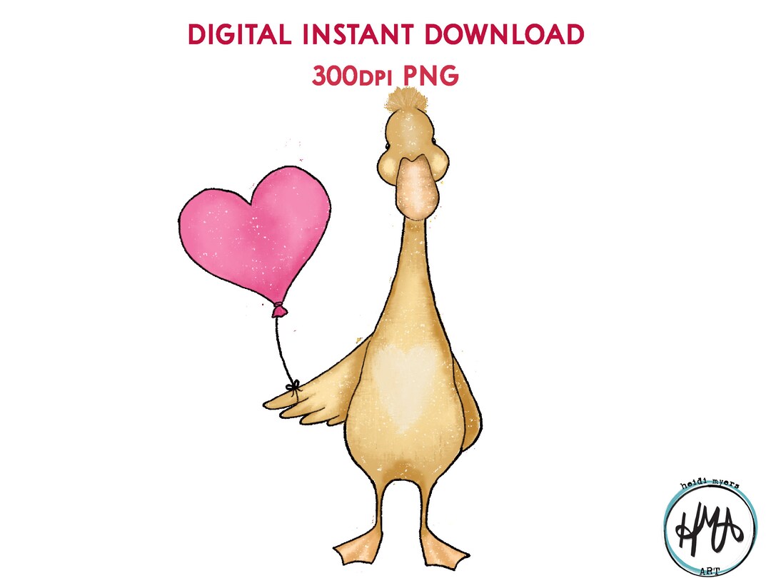 Duck With Heart Balloon PNG With W/o Background Perfect for Easter ...