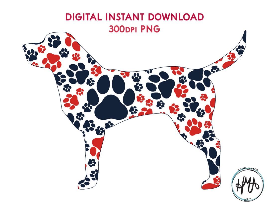Hound/retriever White & Blue Paw Print Scatter Pattern PNG Great for ...