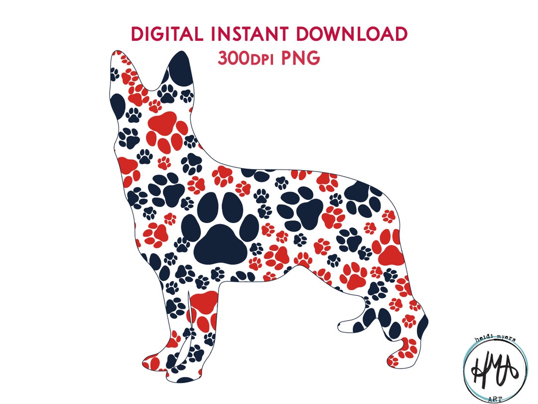 Shepherd Red White & Blue Paw Print Scatter Pattern PNG Great 4 ...