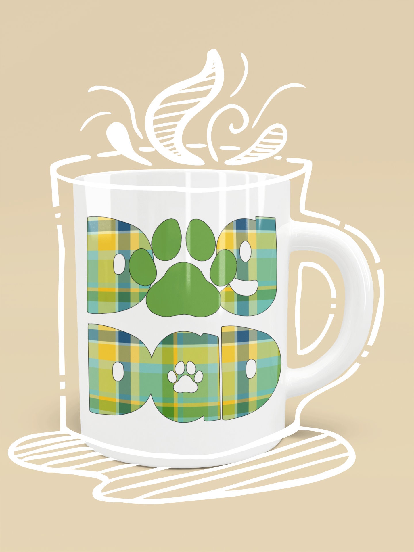 Dog Dad PNG in Bees & Blue Flowers Plaid of Yellow and Blue Shades ...